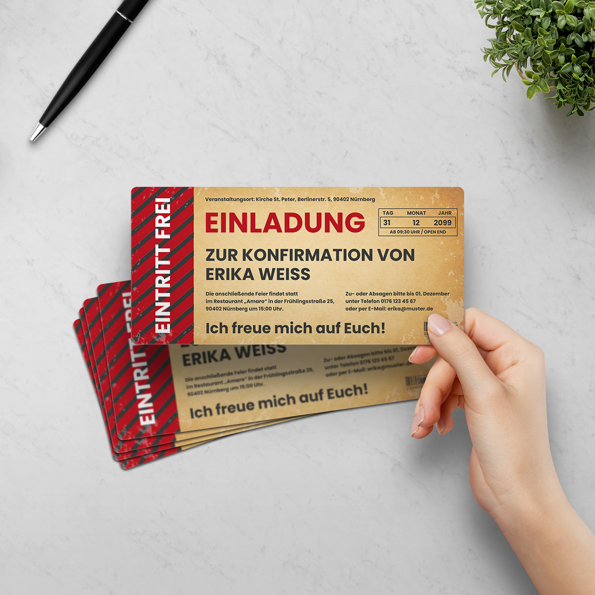 Konfirmation Einladungskarten als Ticket - Party / Vintage
